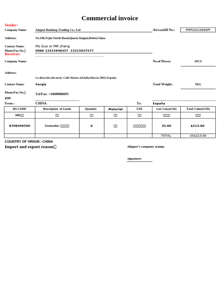 Commercial Invoice for Export from China | PDF