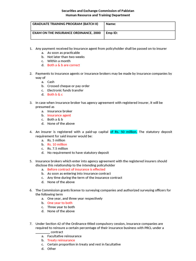 Exam On Insurance Ordinance 2000 - Final Paper 2022 | PDF | Insurance ...