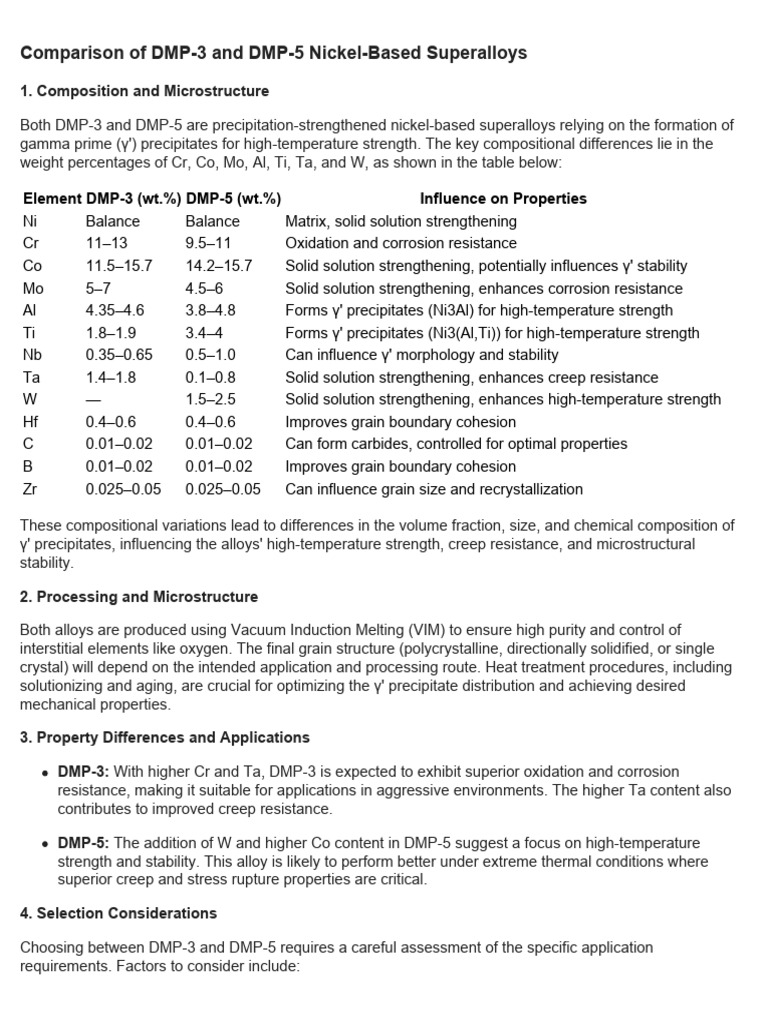 DMP-3 vs DMP-5 Superalloy Comparison | PDF | Creep (Deformation ...