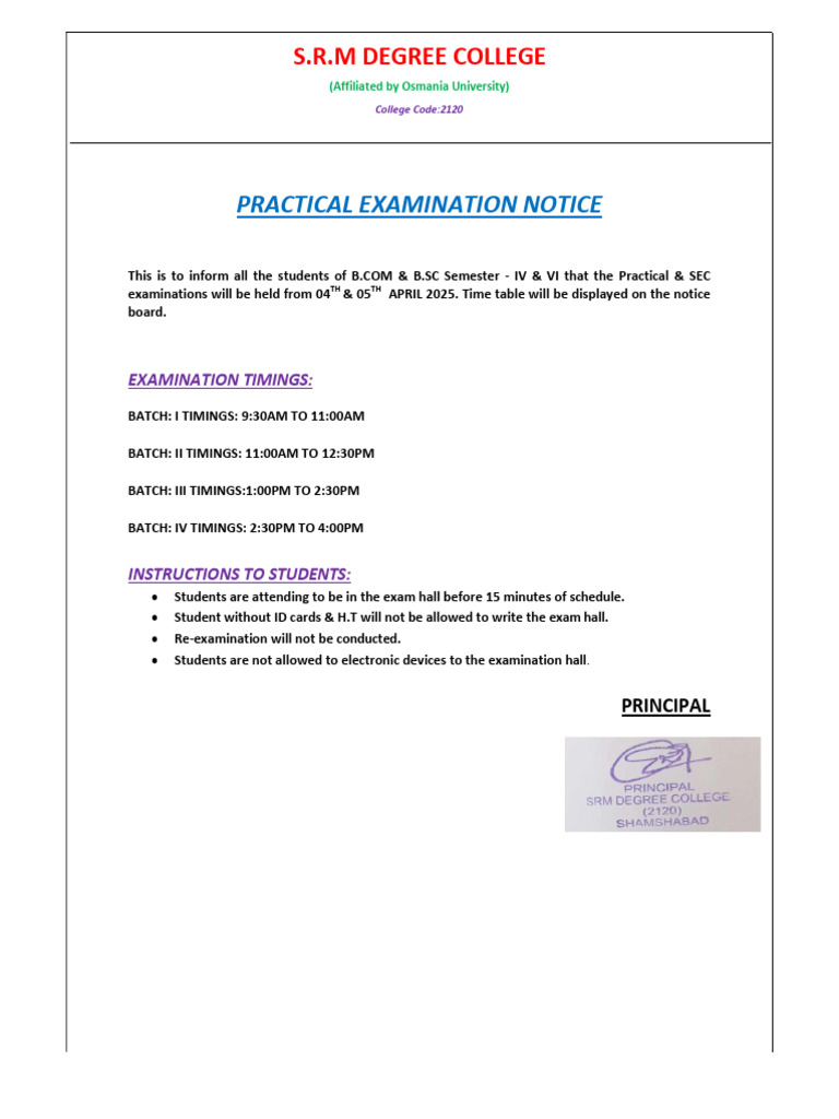 Practical Examination Notice 2025 IV & VL | PDF | Qualifications | Vocational Education