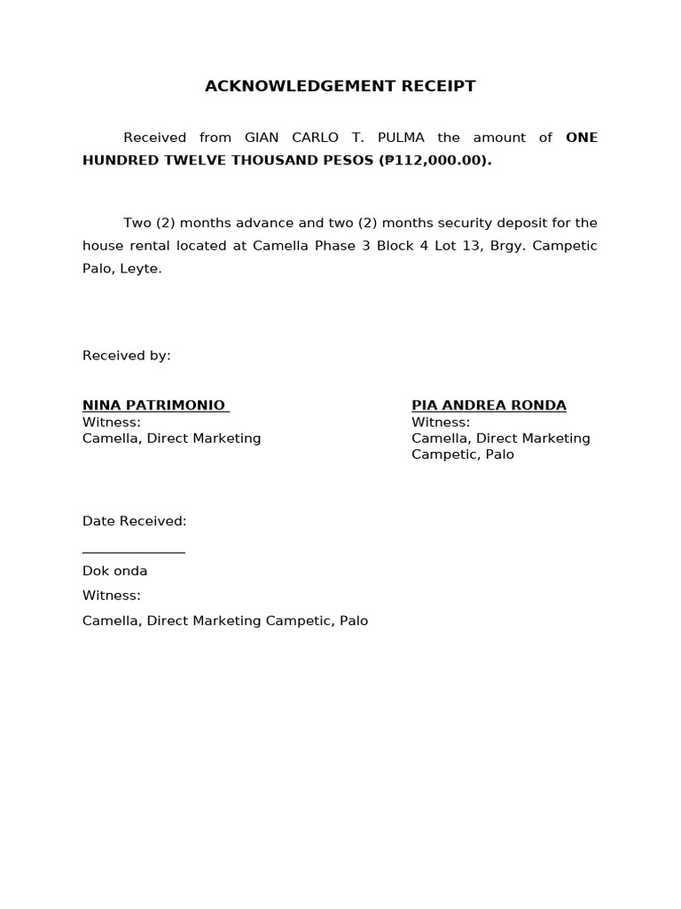 Acknowledgement Receipt | PDF