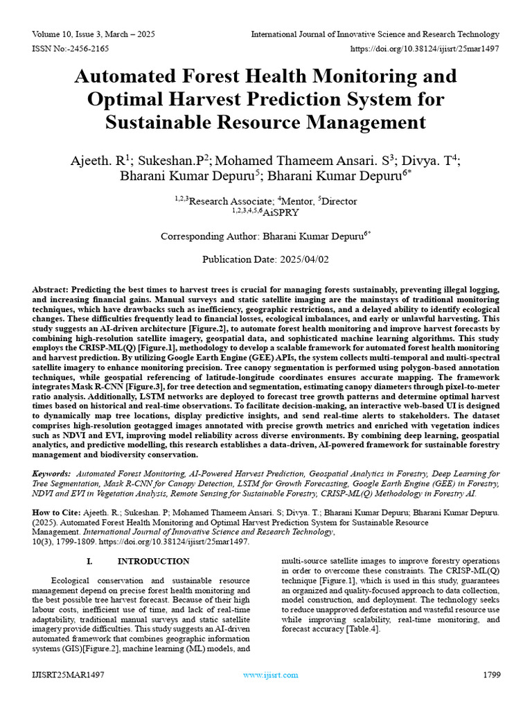 Automated Forest Health Monitoring and Optimal Harvest Prediction System for Sustainable ...