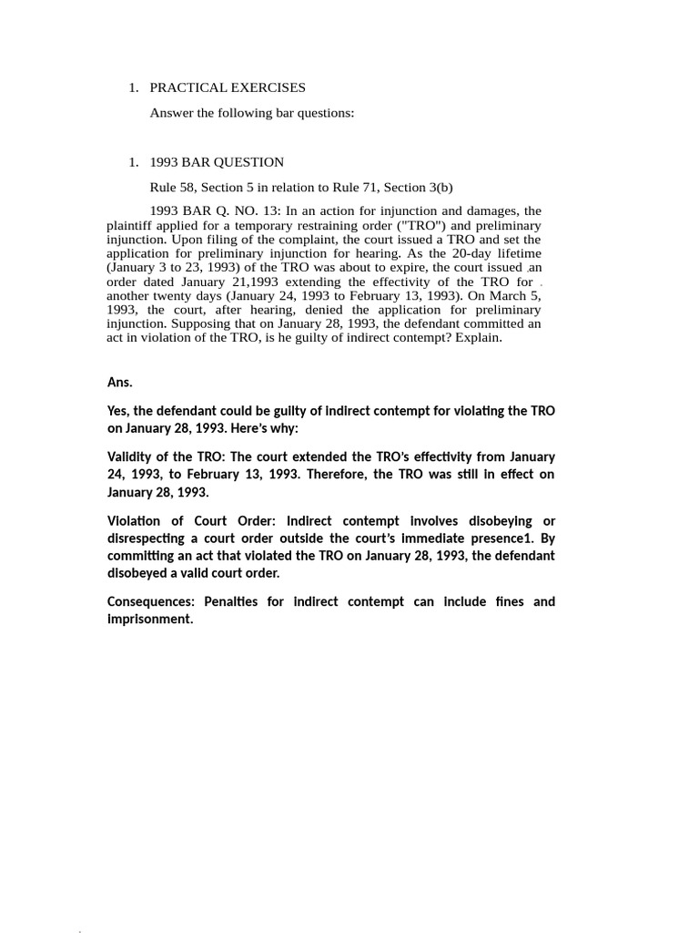 PRACTICAL EXERCISES Rule 58 | PDF | Injunction | Lawsuit