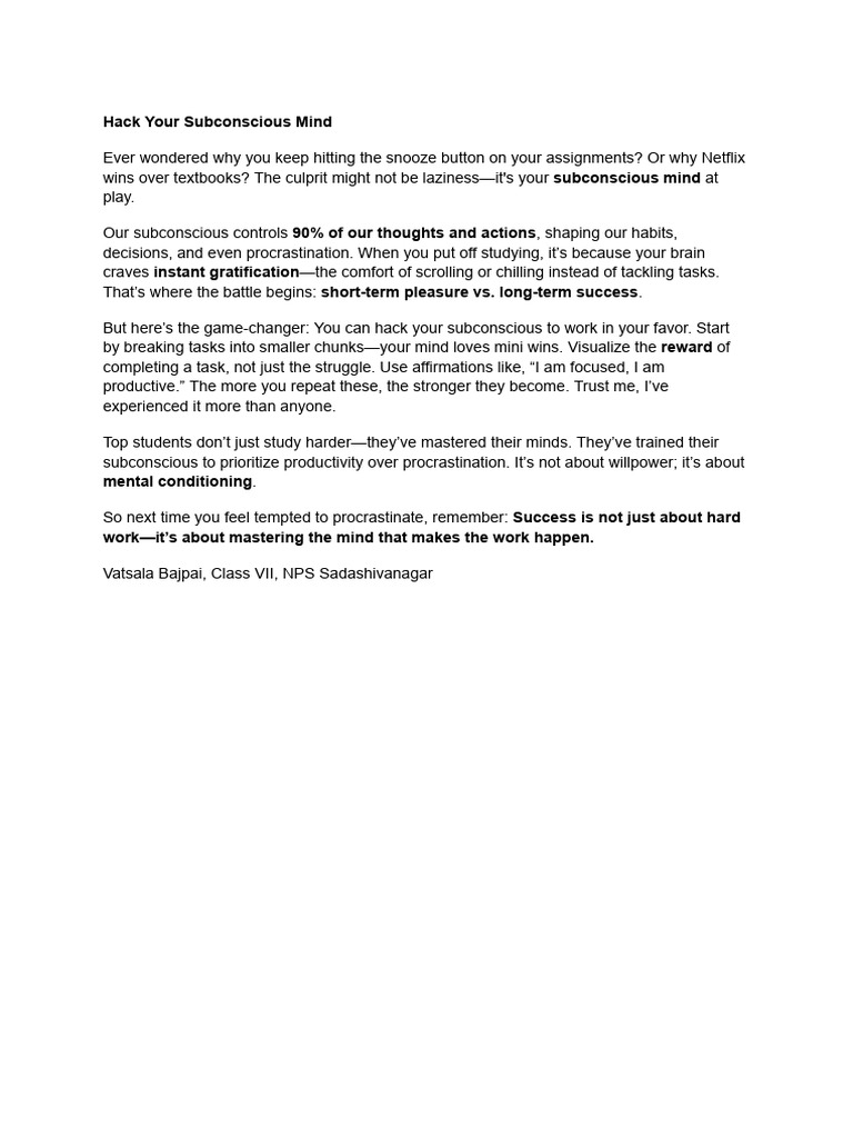 Hack Your Subconscious Mind | PDF