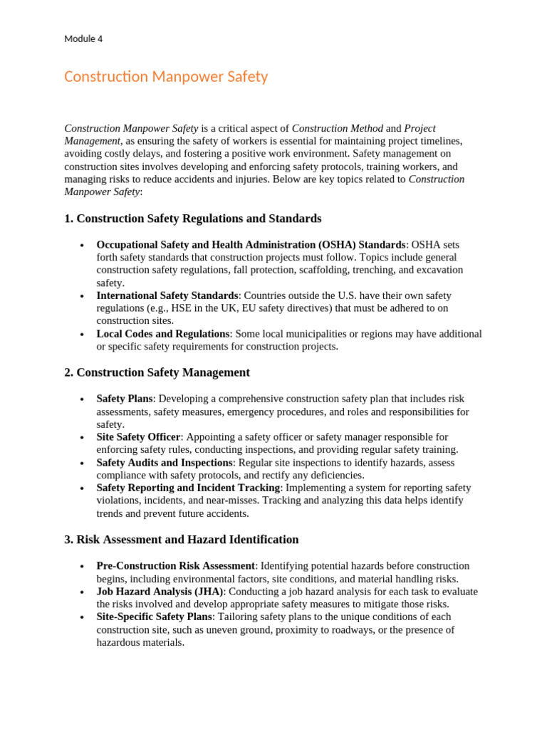Construction Manpower Safety Essentials | PDF | Occupational Safety And ...