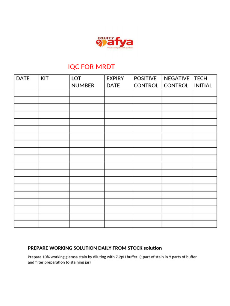Iqc For MRDT and Giemsa | PDF