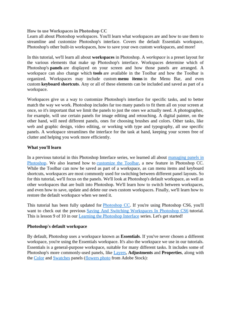 Lession 1 B - How To Use Workspaces in Photoshop CC | PDF | Adobe Photoshop | Window (Computing)