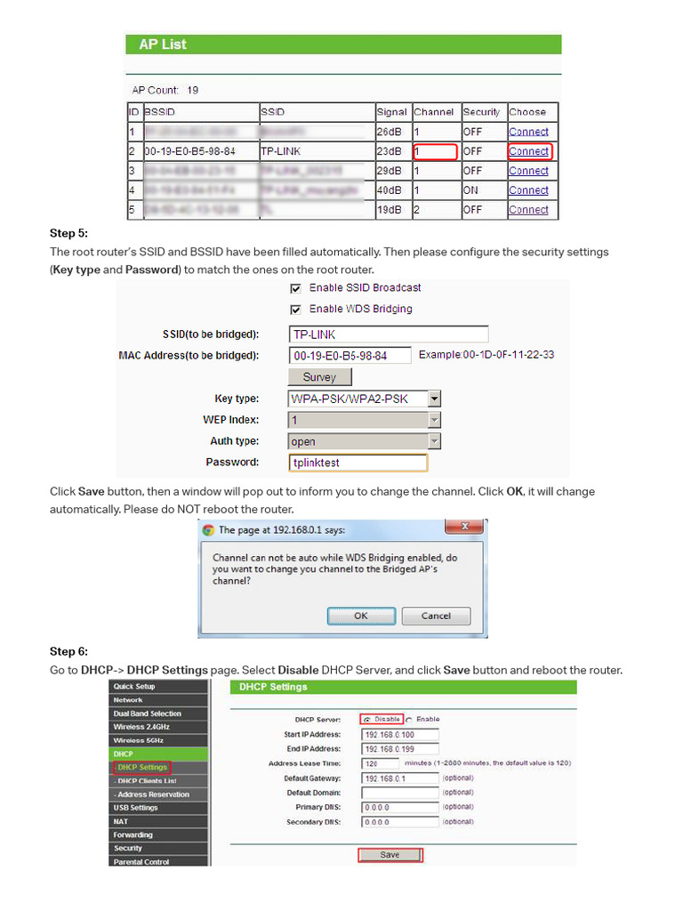 How to Configure WDS Bridging on TP-Link Dual Band Routers (green UI)-3 | PDF