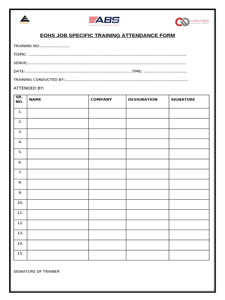 EOHS Training Attendance Form | PDF