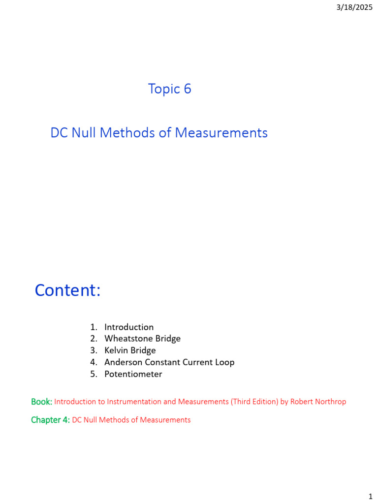 Topic 6 DC Null Measurements | PDF | Electrical Circuits | Computer ...