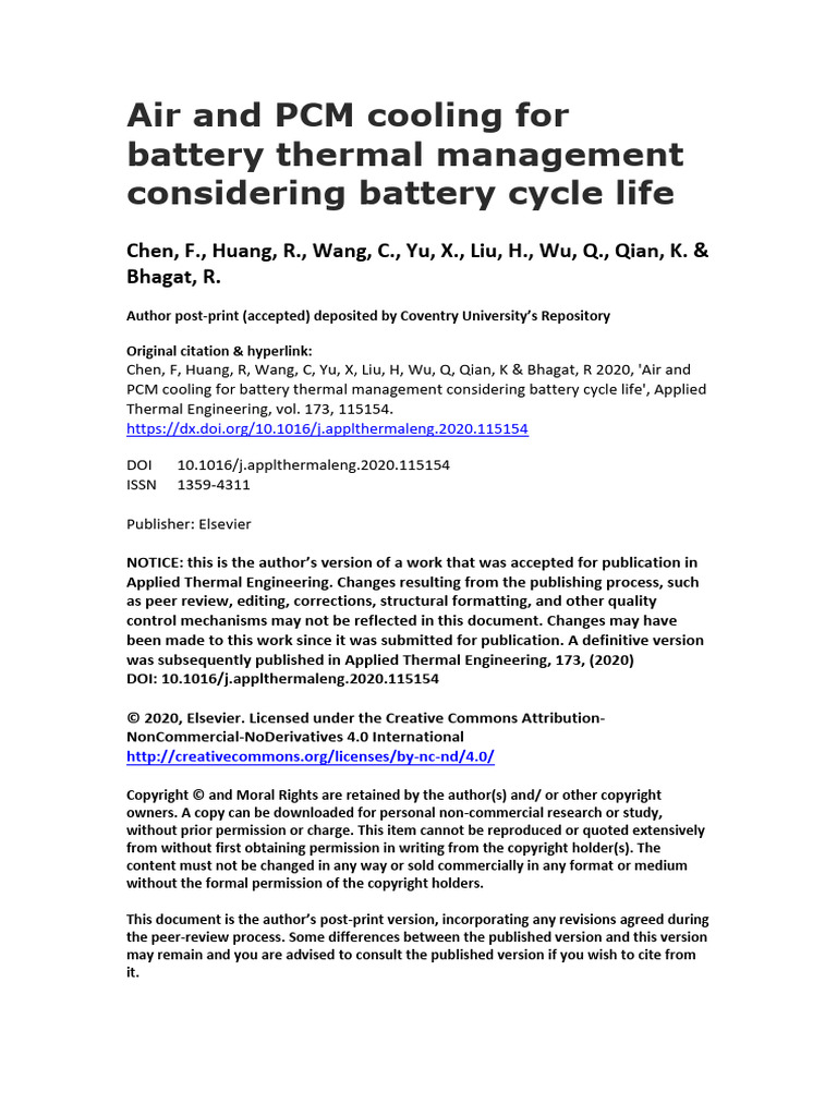 Air PCM Cooling With Battery Cycle Life | PDF | Electric Vehicle ...