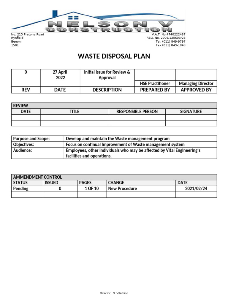 NV Construction Waste Disposal Plan | PDF | Occupational Safety And ...