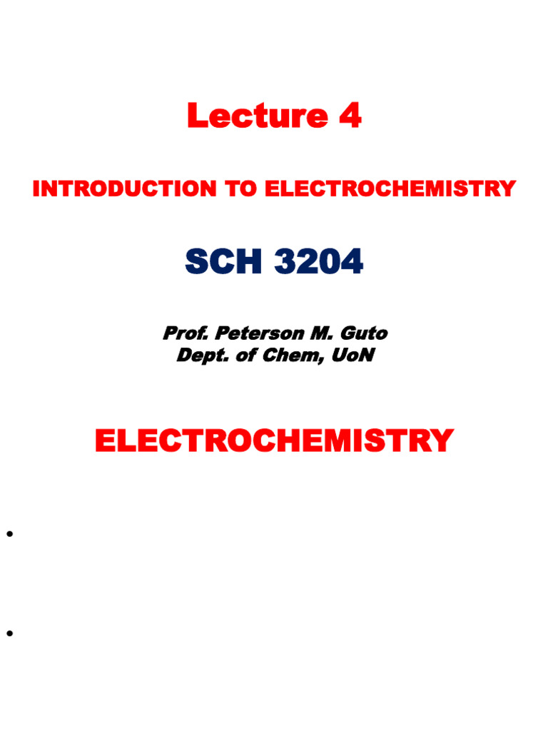 Lecture 4 - 3204 Reg - Electrochem - 2025 - Guto | PDF | Redox | Electrochemistry