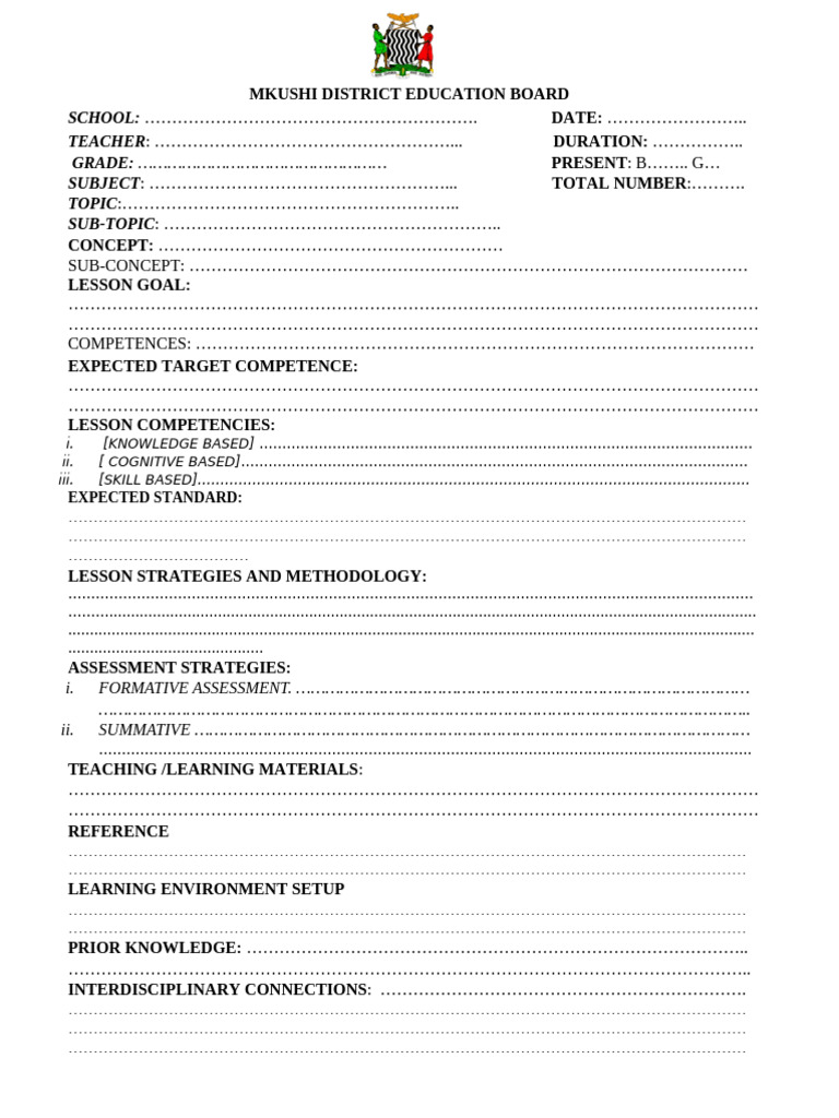 MKUSHI final-CBC PRIMARY LESSON PLAN TEMPLATE FINAL | PDF