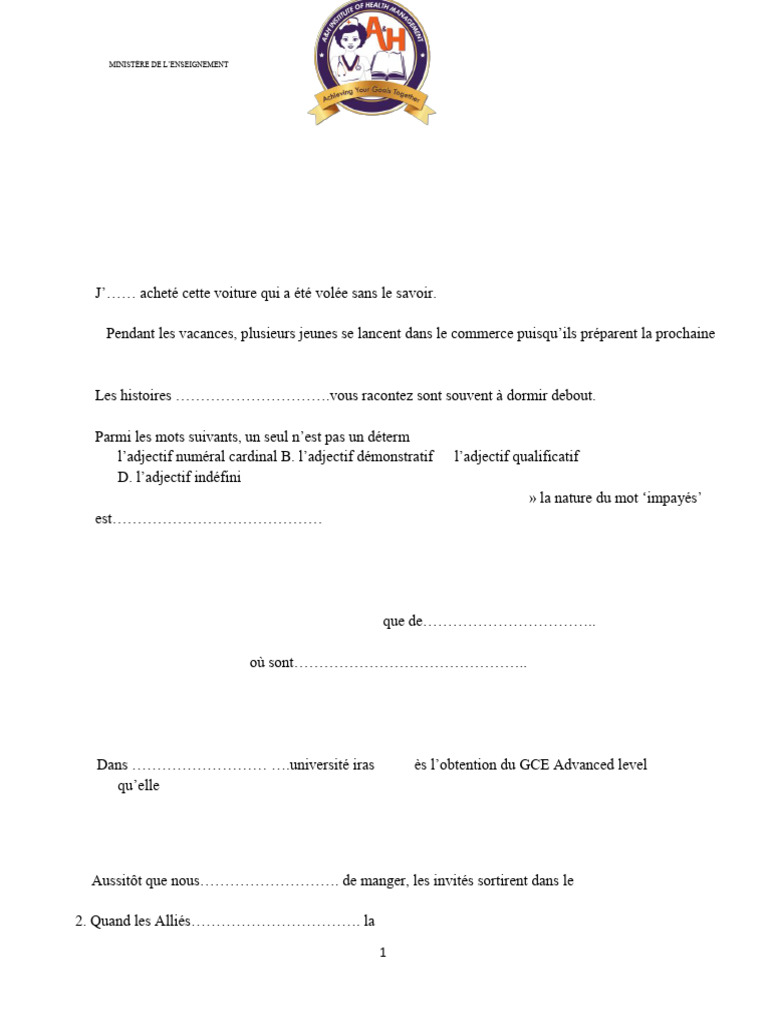 First Semester Exam Official Languages Ond A&h by Destiny 2025 | PDF ...