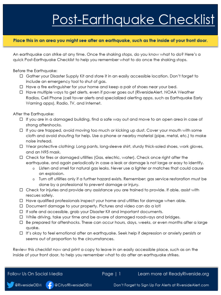 Post-Earthquake Action Guide | PDF | Earthquakes