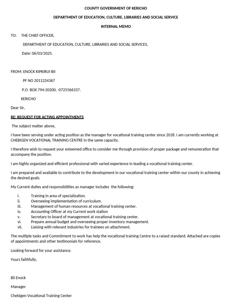 Request for Acting Appointment in Education | PDF