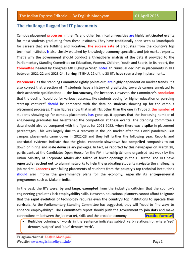 The Challenge Flagged by IIT Placements | PDF | Recession | Verb