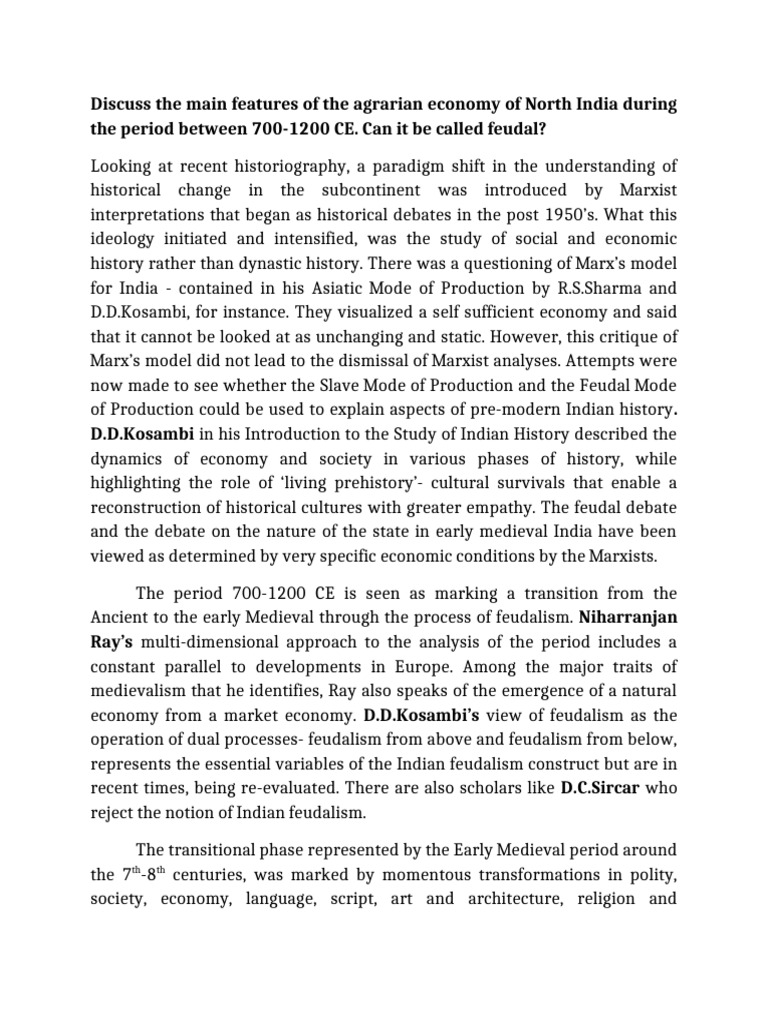 Agrarian Economy of the medieval and the question of feudalism | PDF ...