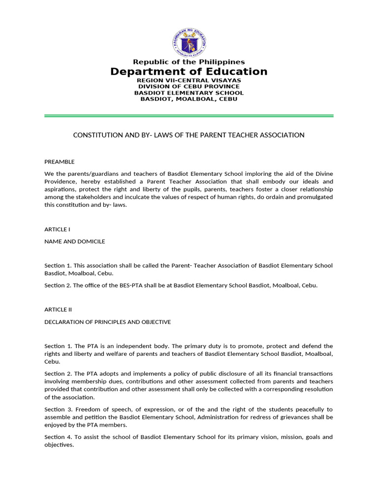 Constitution and by Laws Pta | PDF | Audit | Presidents Of The United ...