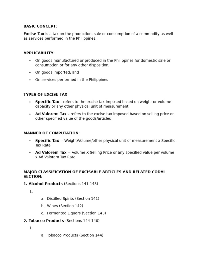 BASIC CONCEPT Excise Taxes | PDF | Taxes | Excise