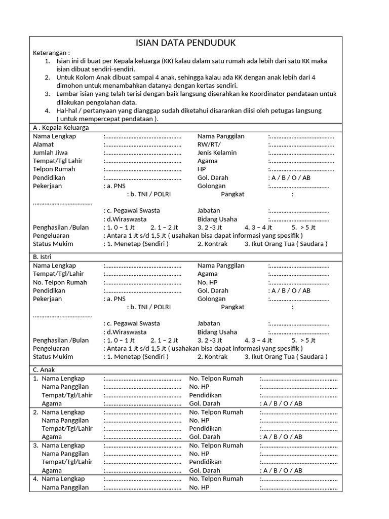 Isian Data Penduduk | PDF