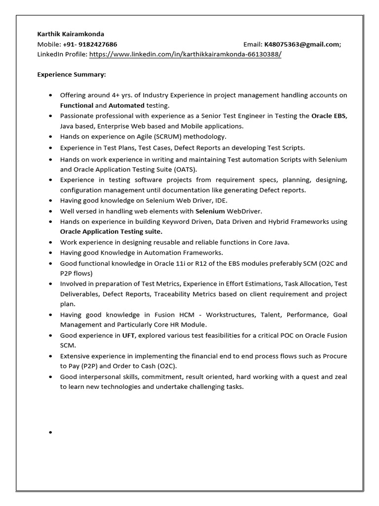 Kairmkonda Karthik - Resume | PDF | Selenium (Software) | Software Engineering