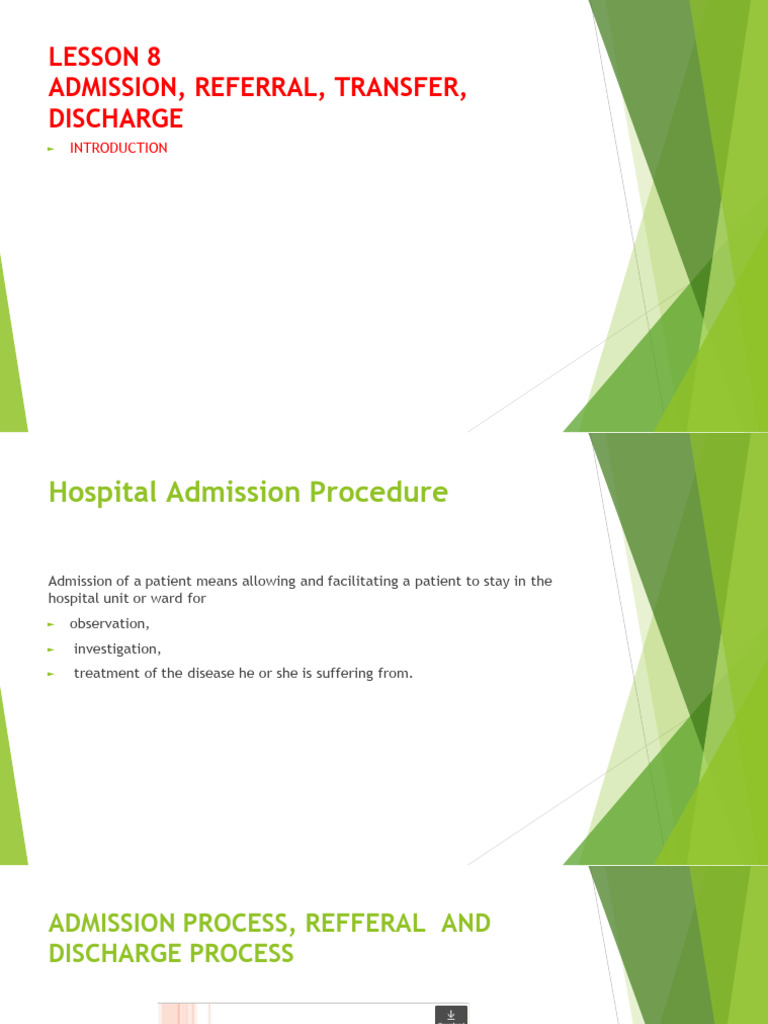 Lesson 8-Admission, Referral, Transfer, Discharge | PDF | Patient ...