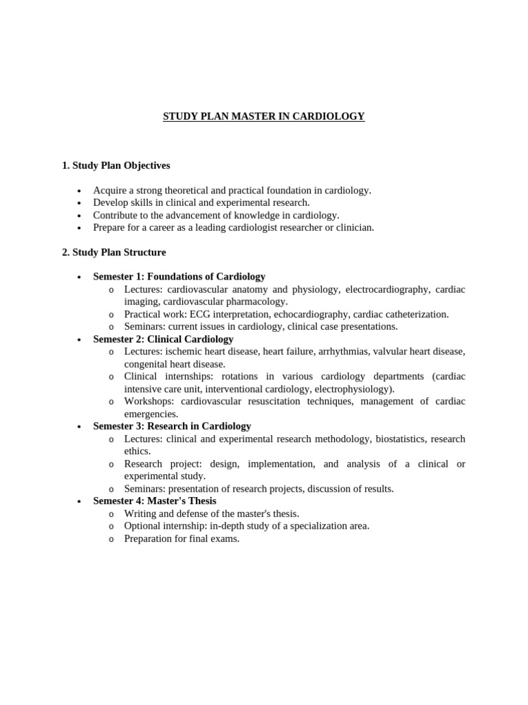 Study Plan Master in Cardiology | PDF | Cardiology | Angiology
