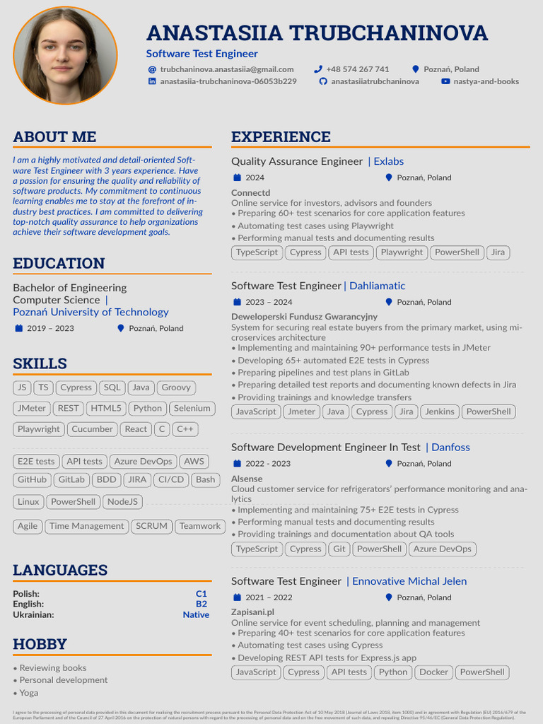 AnastasiiaTrubchaninova_Resume_CV | PDF | Software Development | Computing