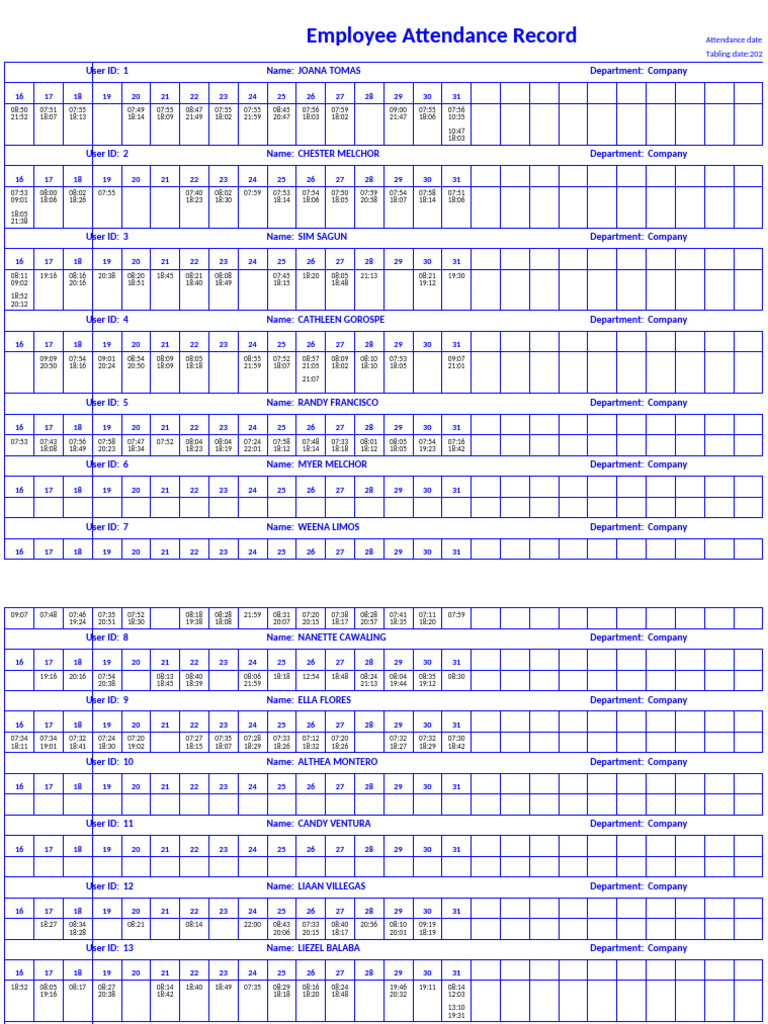 Employee Attendance Record | PDF