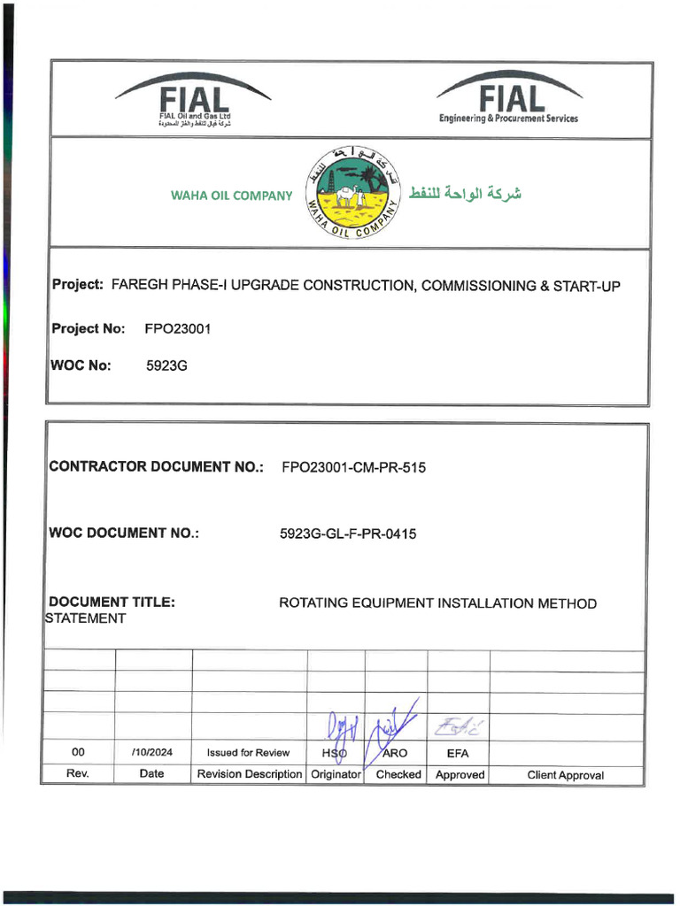 Rotating Equipment Installation Method Statement | PDF | Mechanical ...