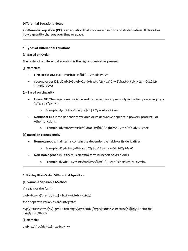 Differential Equations Notes | PDF | Differential Equations | Algebra