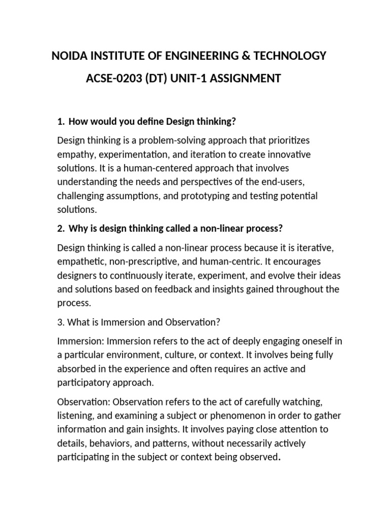 NIET Design Thinking Assignment.. | PDF | Design Thinking | Creativity