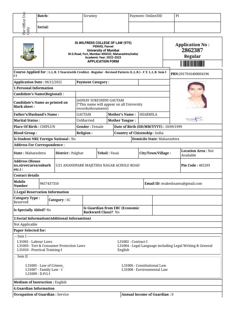LLB 3-Year Admission Application Form | PDF | Justice | Crime & Violence