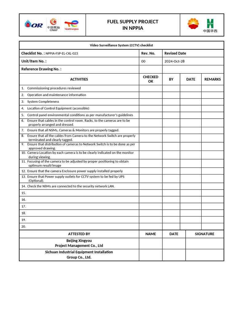 Video Surveillance System (CCTV) checklist-2024.Oct.28-Rev.00 | PDF