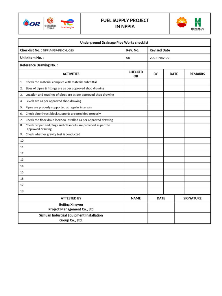 25. Underground Drainage Pipe Works checklist-2024.Nov.02-Rev.00 | PDF