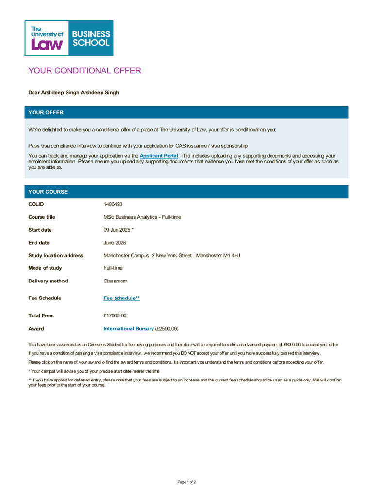 Arshdeep Offer Letter Updated | PDF