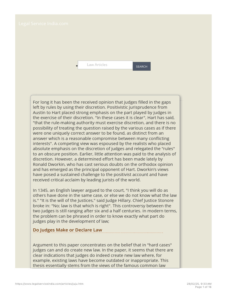 Judges' Role in Law Creation Debate | PDF | Precedent | Jurisprudence