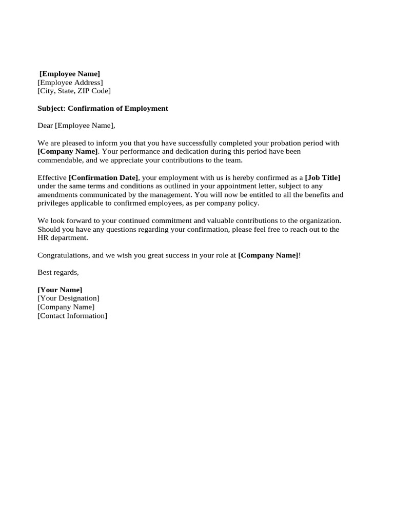 Confirmation of Employment After Probation | PDF