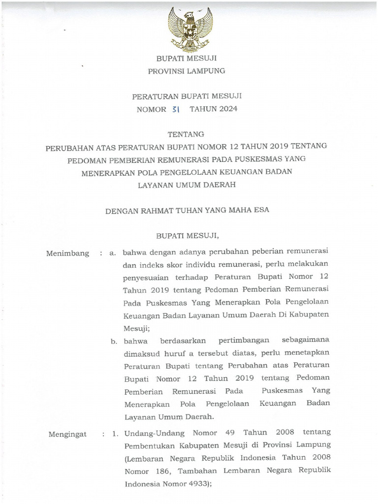 Perbub Mesuji No 31 Tahun 2024 | PDF