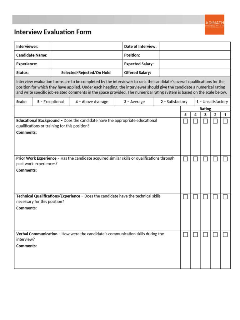 Candidate Interview Evaluation Form | PDF | Skill | Communication