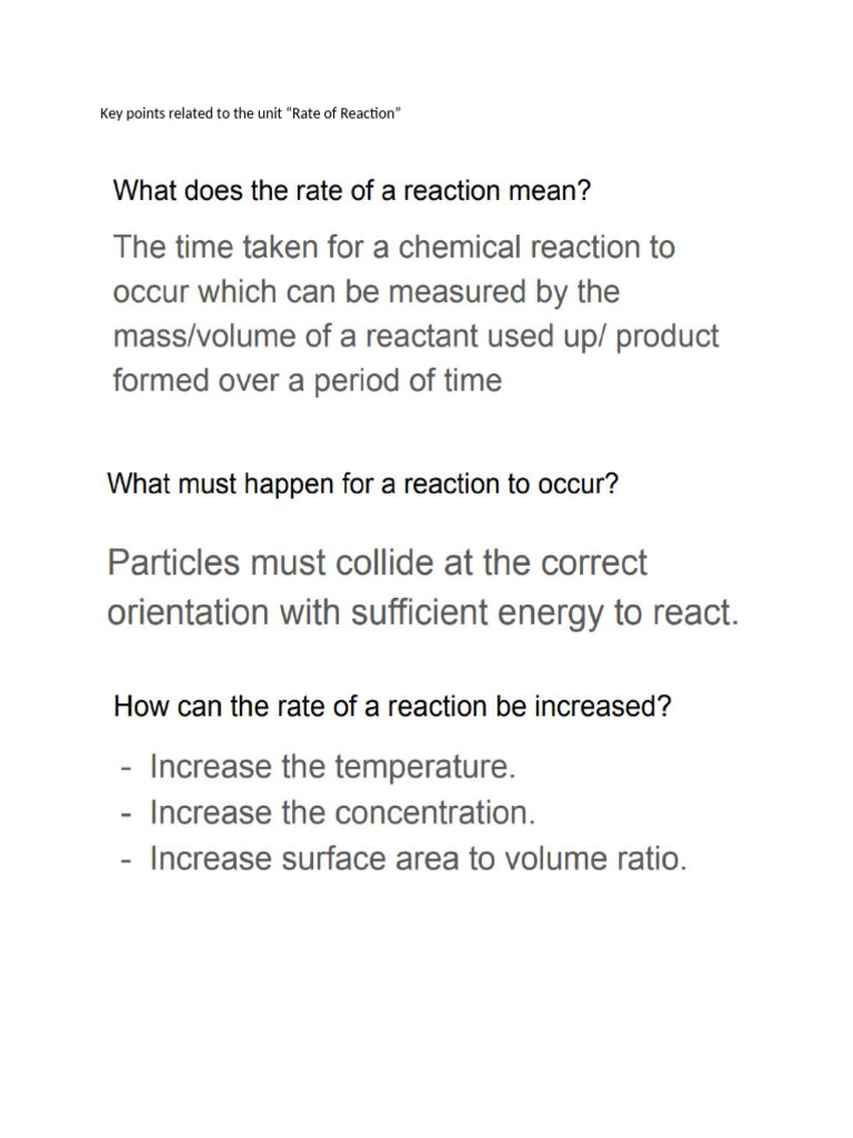 Unit 8 Rate of Reaction Notes | PDF