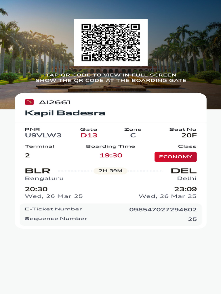 BLR To Delhi Pass | PDF