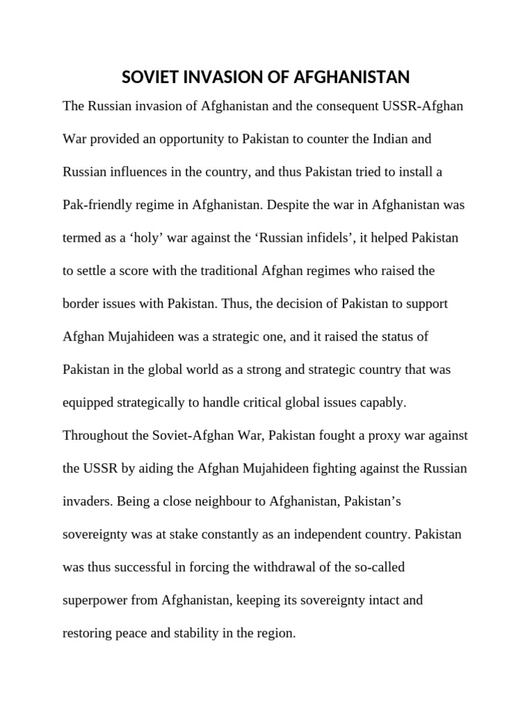Soviet Invasion of Afghanistan | PDF | Soviet–Afghan War | Pakistan