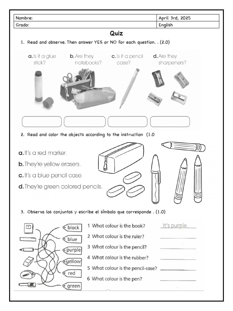 English Quiz Instructions and Activities | PDF