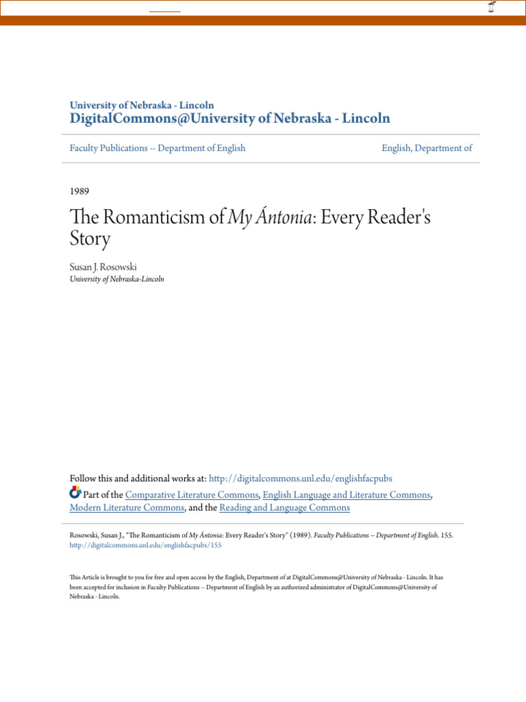 The Romanticism of My Antonia | PDF