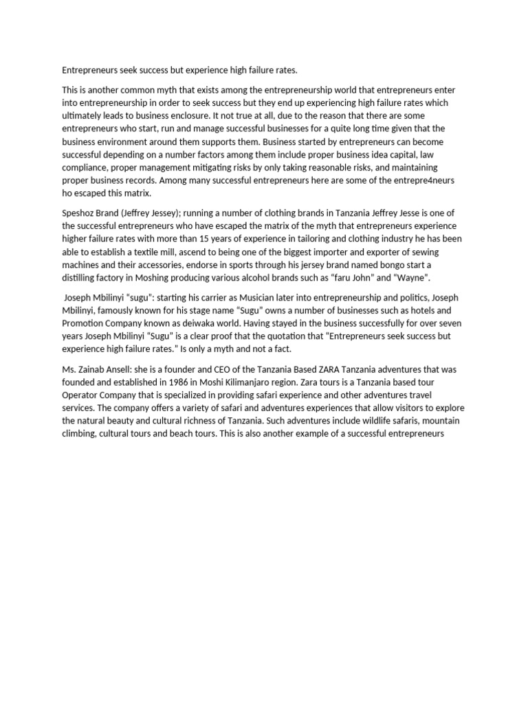 Entrepreneurs Seek Success But Experience High Failure Rates | PDF ...