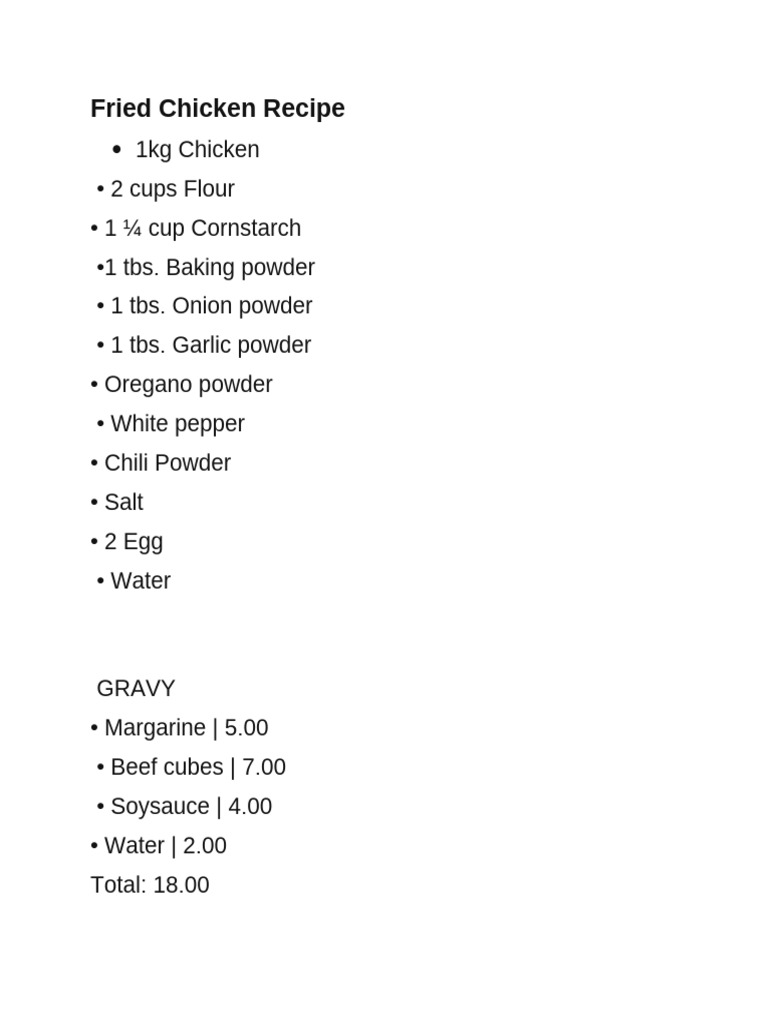 Crispy Fried Chicken Recipe with Gravy | PDF
