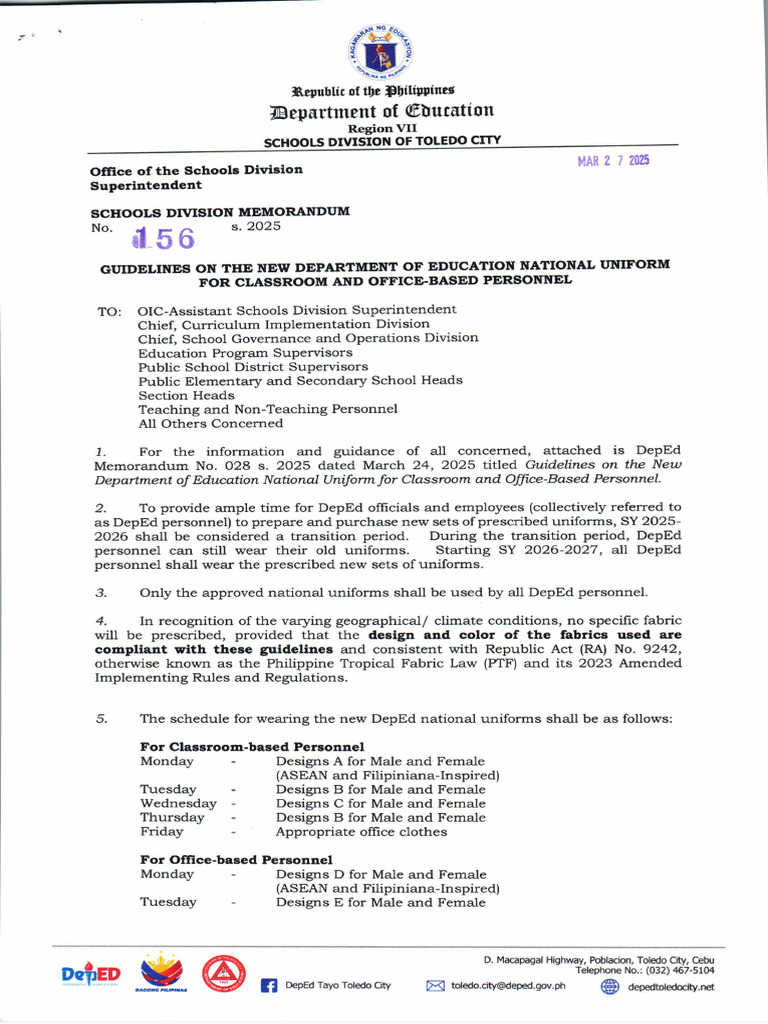 SDM No. 156, S. 2025 - Guidelines On The New Department of Education ...
